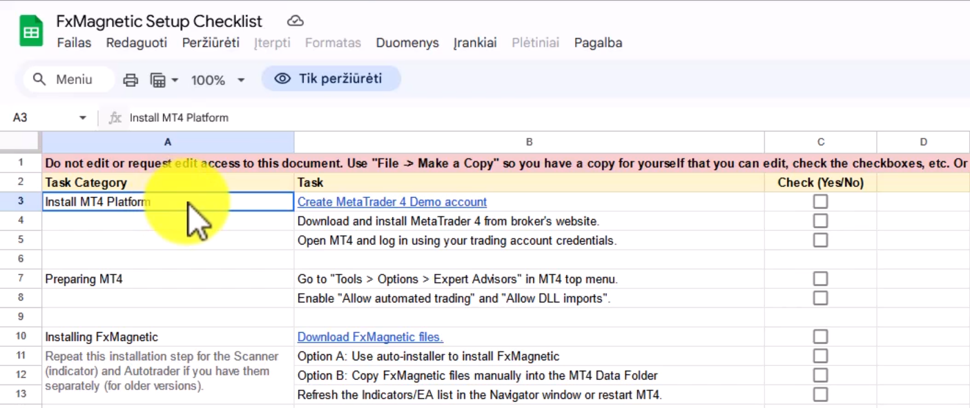 200-Setup Checklist Spreadsheet - FxMagnetic™ - Trading Software for ...